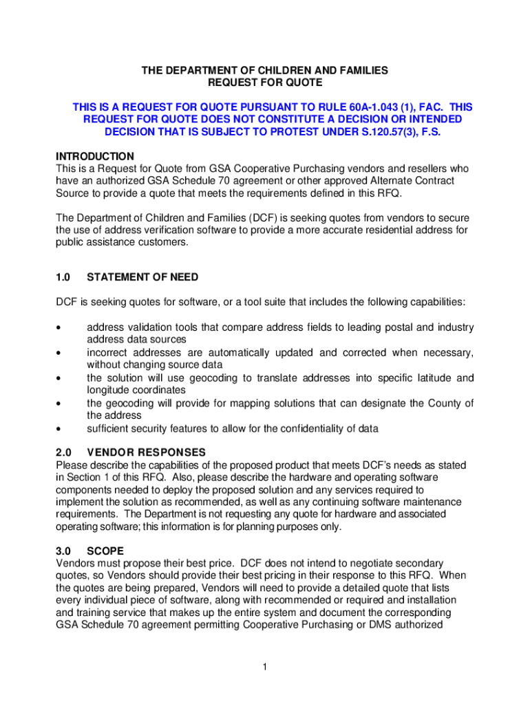 Fillable Online 60A-1.043 : Request for Quotes from State Term ...