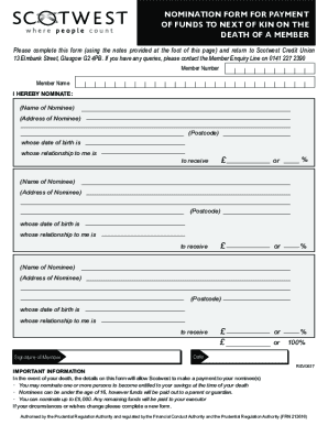Fillable Online NOMINATION FORM FOR PAYMENT OF FUNDS TO NEXT ... Fax Email Print - pdfFiller