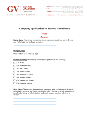 Fillable Online Company application to Startup Committee Fax Email ...