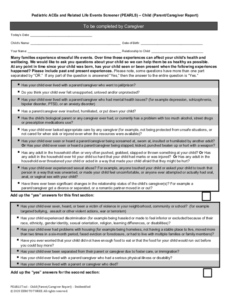 Fillable Online PEdiatric ACEs and Related Life-events Screener (PEARLS ...