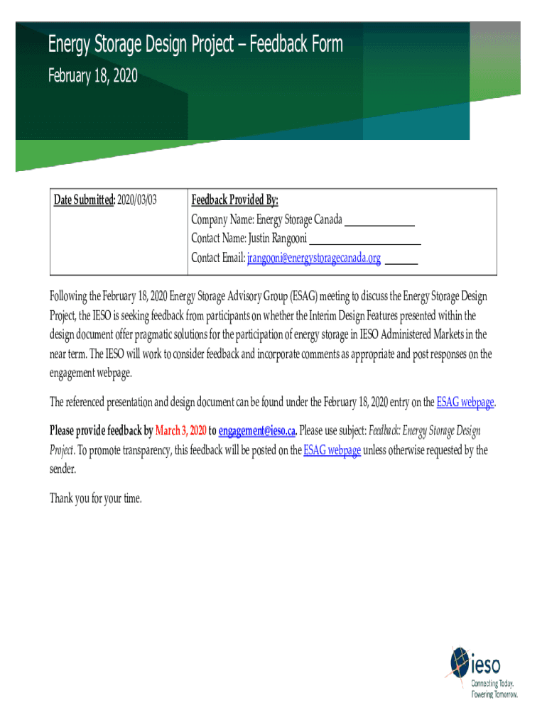 Fillable Online Energy Storage Design ProjectFeedback Form Fax Email ...