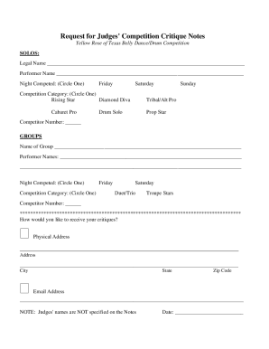 Fillable Online Request for Judges' Competition Critique Notes Fax ...