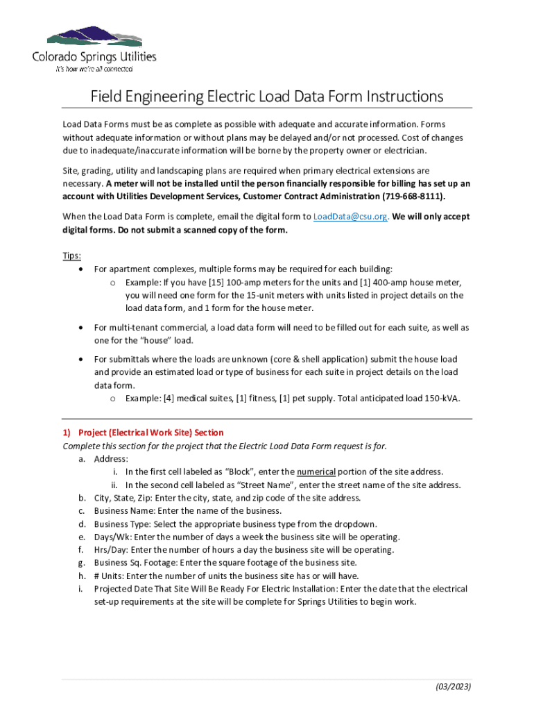 Fillable Online Field Engineering Electric Load Data Form Instructions ...