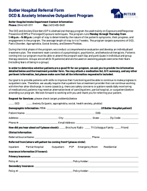 Fillable Online Butler Hospital Referral Form OCD & Anxiety Intensive ...