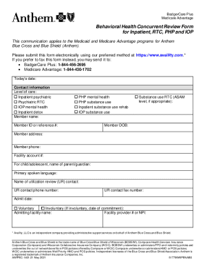 Fillable Online Behavioral Health Concurrent Review Form for Inpatient ...