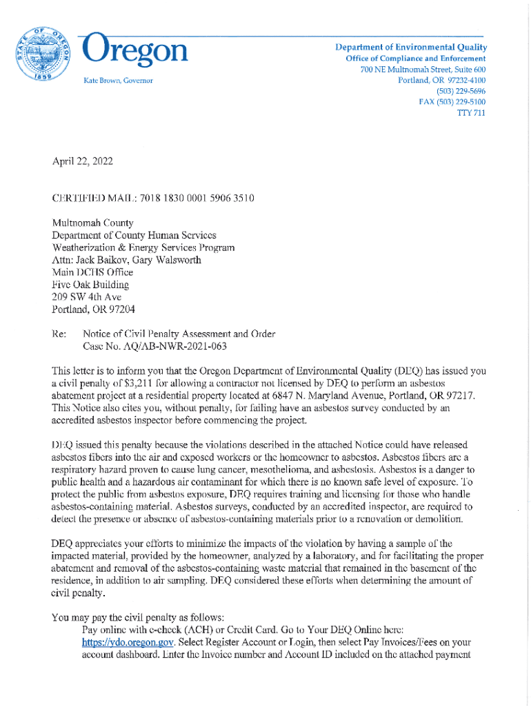 Fillable Online Oregon Department of Environmental Quality (DEQ) Main ...