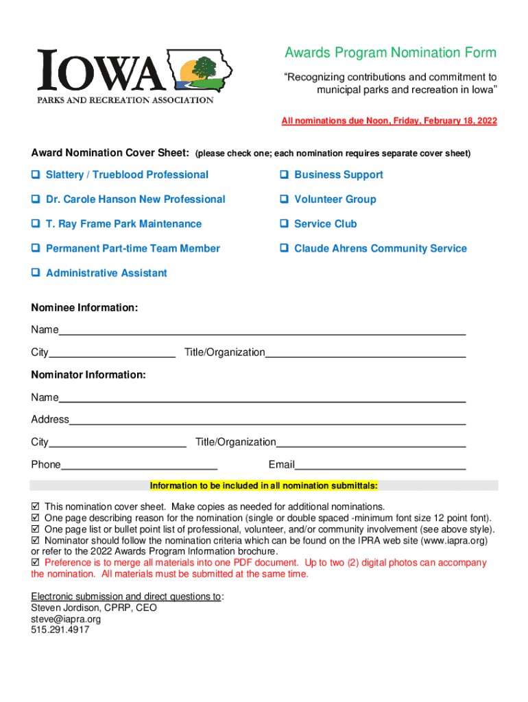 Fillable Online Awards Program Nomination Form Fax Email Print - pdfFiller