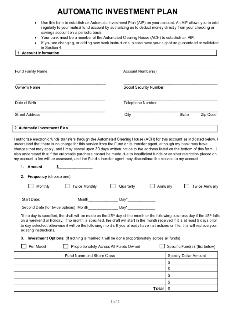 Fillable Online Automatic Investment Plan: How it Works, Different ...