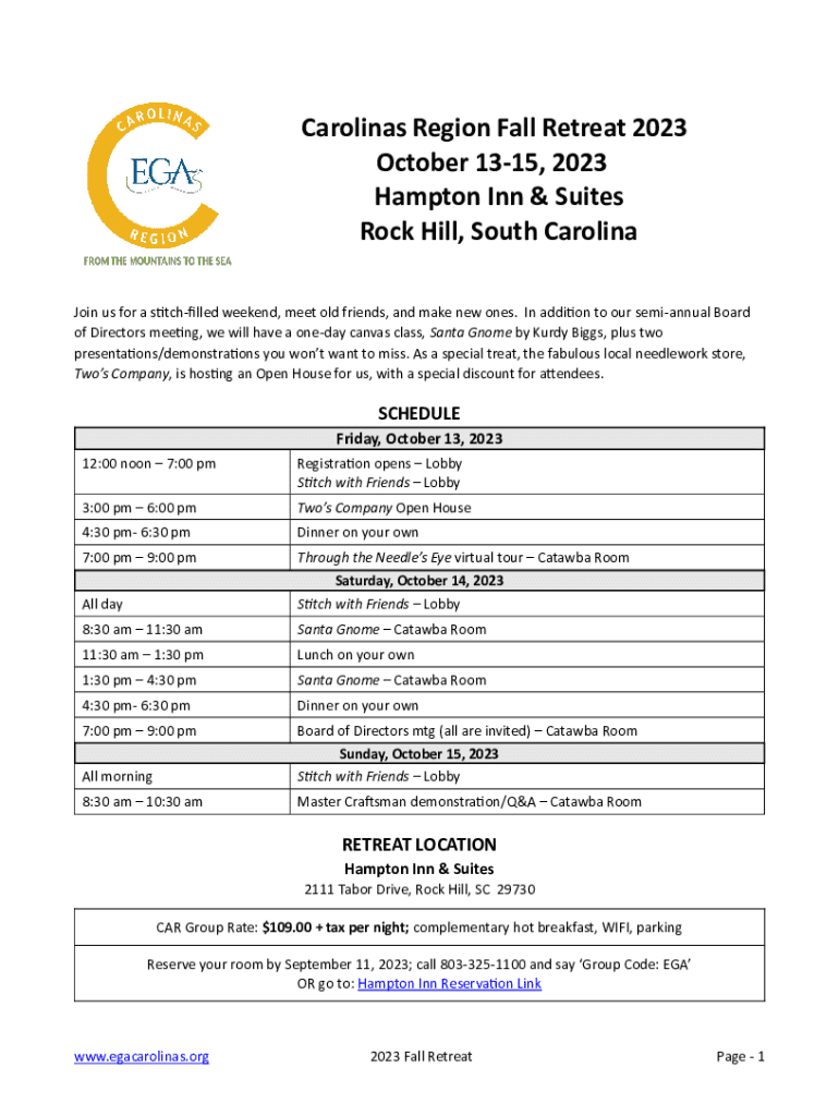 Fillable Online Carolinas 2023 Fall Retreat Register for event Fax ...