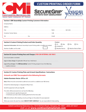 Fillable Online CUSTOM PRINTING ORDER FORM Fax Email Print - pdfFiller