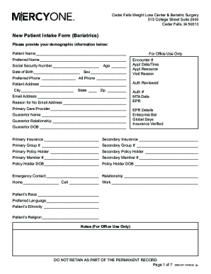 Fillable Online New Patient Intake Form (Bariatrics) Fax Email Print ...
