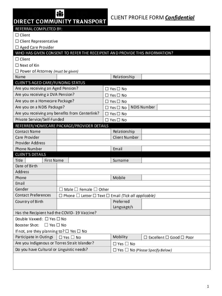 Fillable Online CLIENT PROFILE FORM Confidential Fax Email Print ...