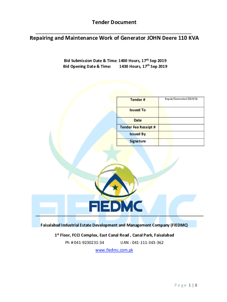 Fillable Online Tender Document Repairing and Maintenance Work of ...