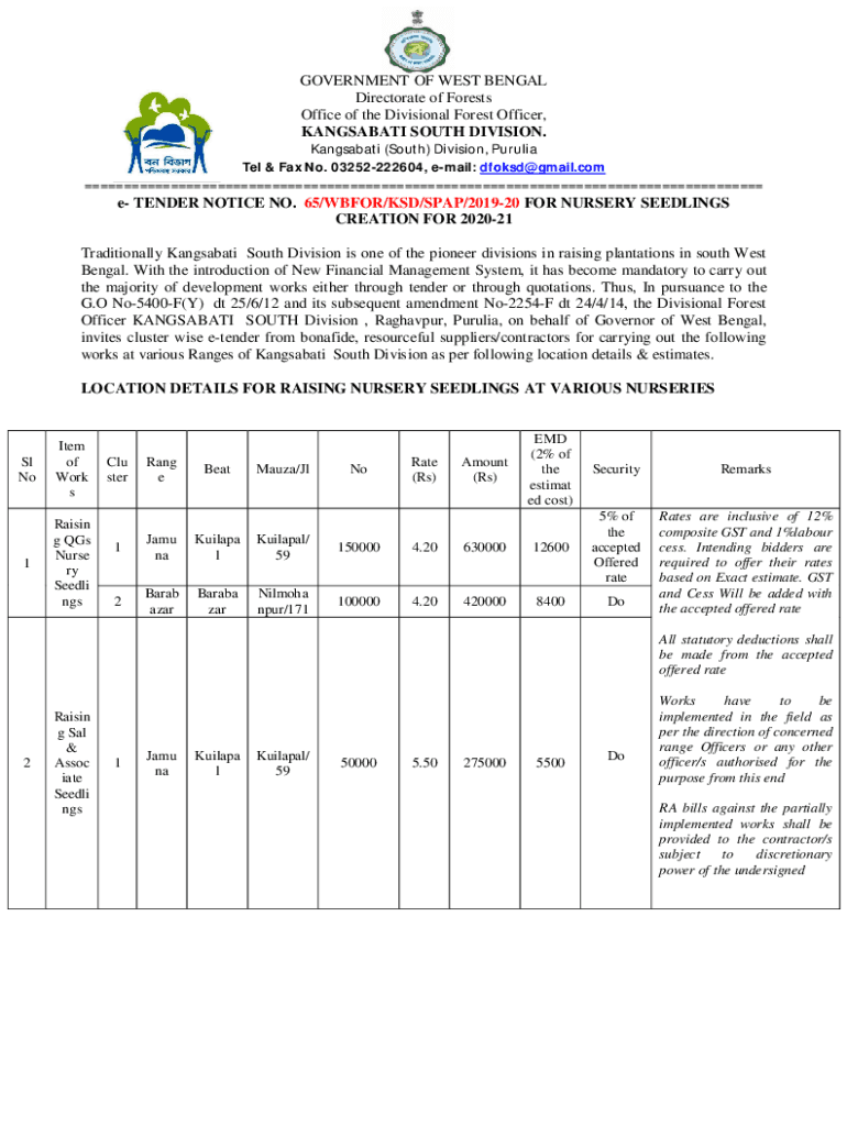 Fillable Online Government of West Bengal - Directorate of Forests ...