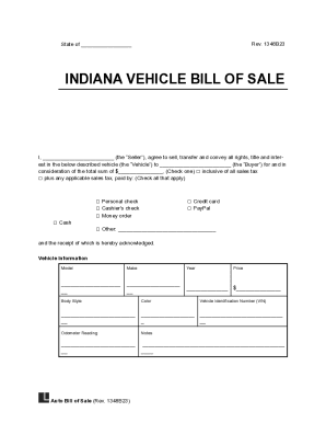 Fillable Online Indiana (DMV) Bill of Sale Form for Motor Vehicle ...