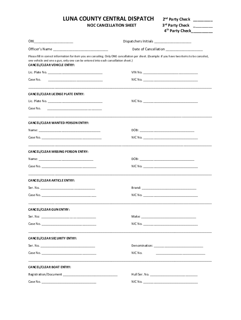 Fillable Online LUNA COUNTY CENTRAL DISPATCH 2nd Party Check Fax Email ...