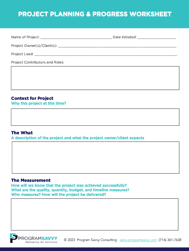 Fillable Online PROJECT PLANNING & PROGRESS WORKSHEET Fax Email Print ...