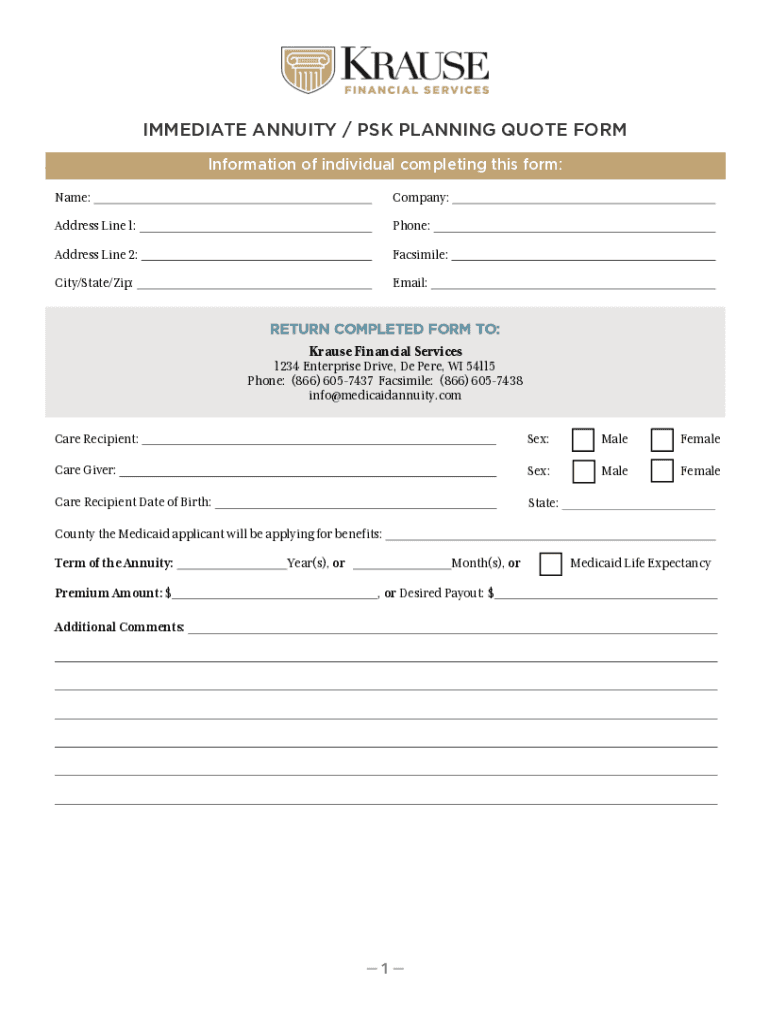 Fillable Online Immediate Annuity with PSK Quote Form - Designed.docx ...