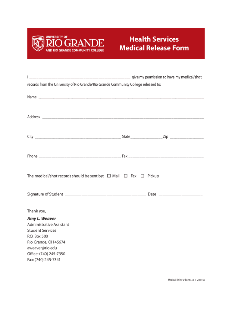 Fillable Online Health Services Medical Release Form Fax Email Print ...