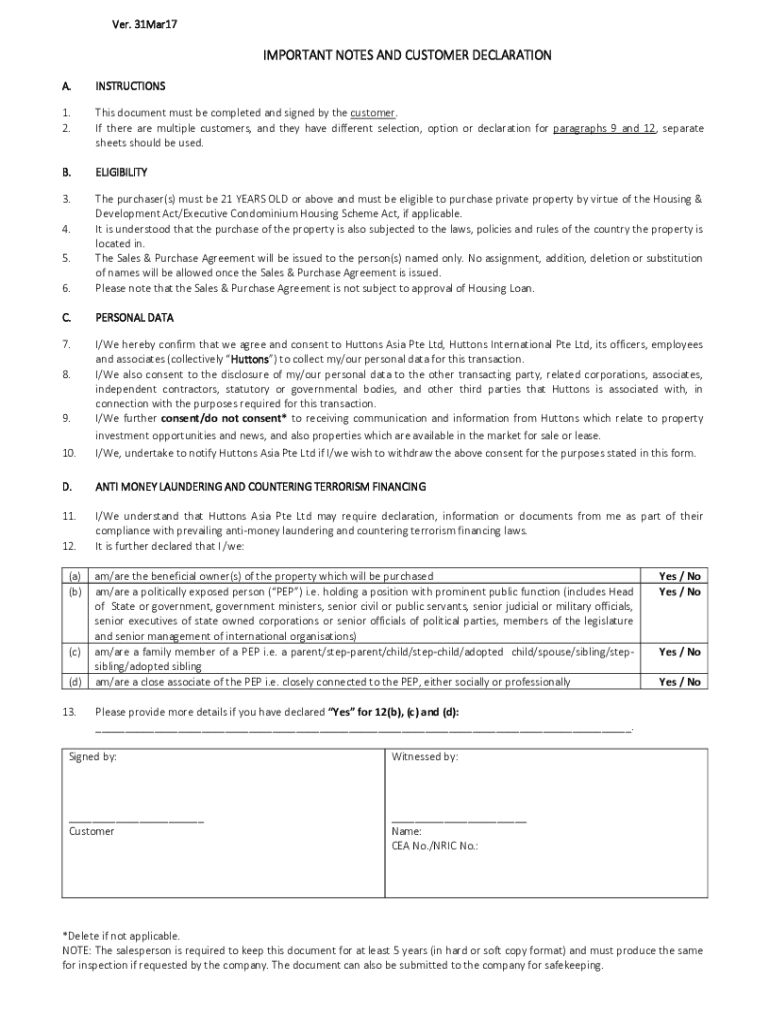 Fillable Online IMPORTANT NOTES AND CUSTOMER DECLARATION Fax Email ...