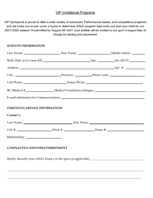 Fillable Online VIP application for invitational programs Fax Email ...