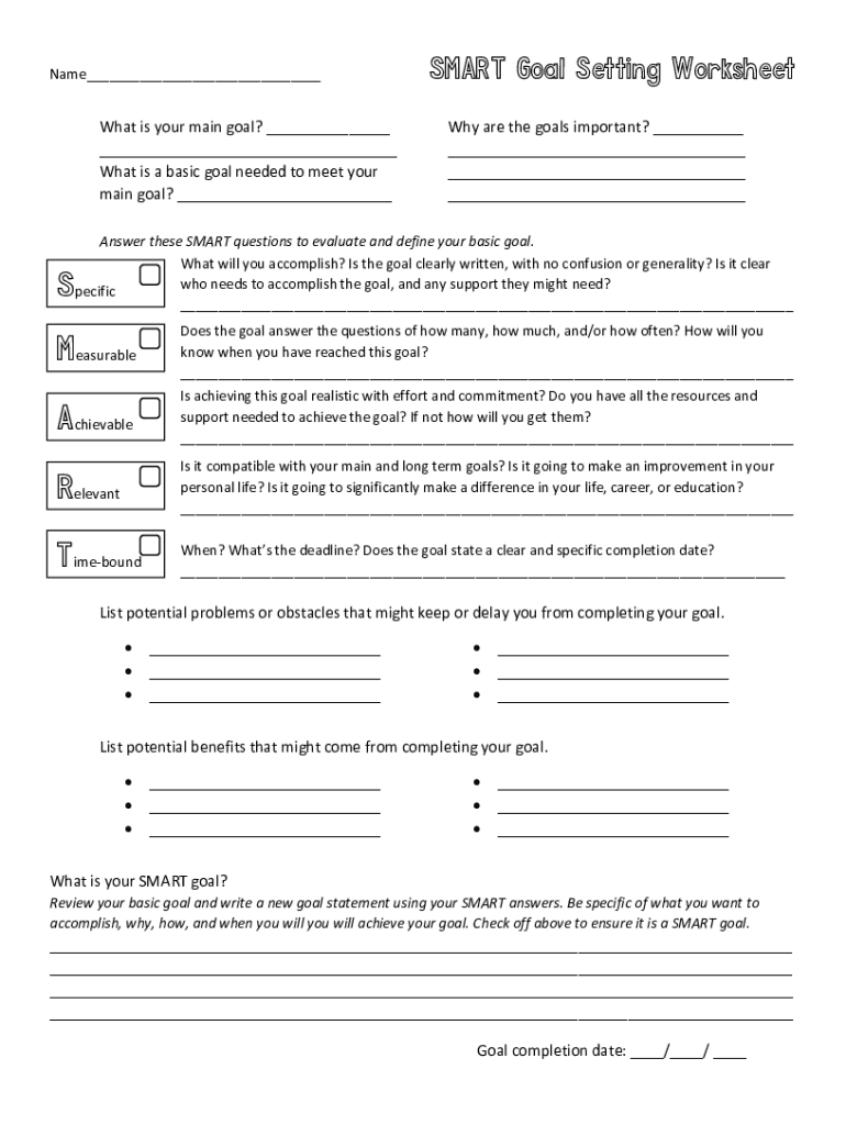 Fillable Online SMART Goal-setting worksheet Fax Email Print - pdfFiller