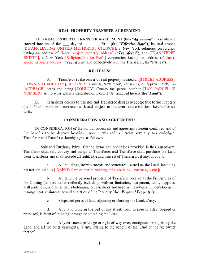 Fillable Online FORM - Disaffiliation Real Property Transfer Agreement ...