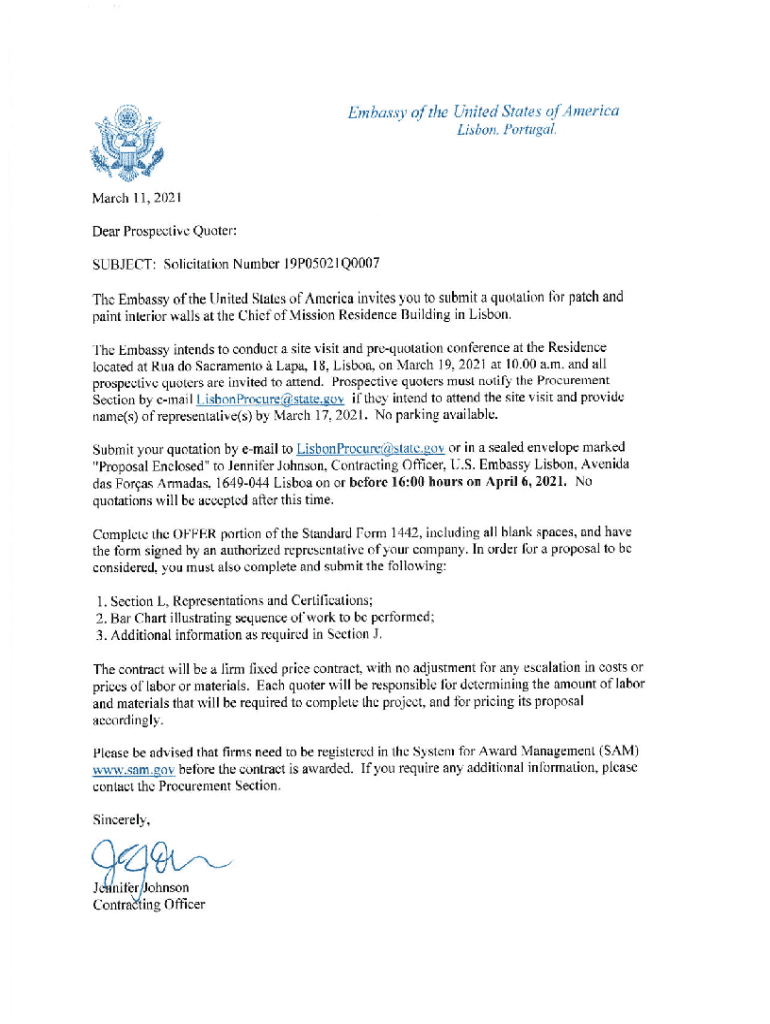 Fillable Online Solicitation 19P05021Q0007-CMR Fax Email Print - pdfFiller