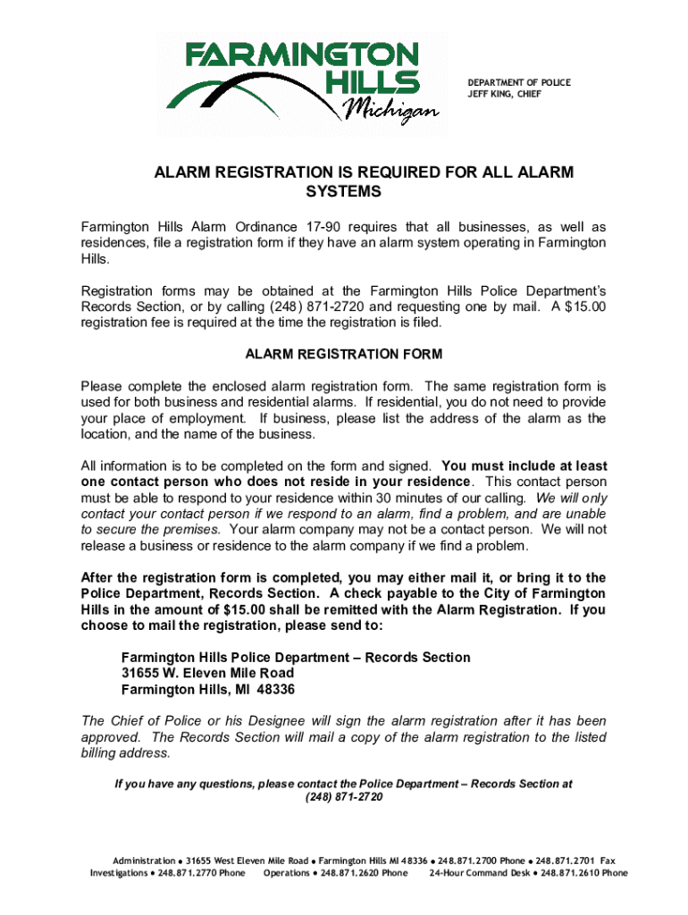 Fillable Online Alarm Registration Form Instructions Fax Email Print ...