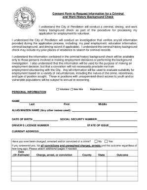 Fillable Online Consent Form to Request Information for a Criminal Fax ...