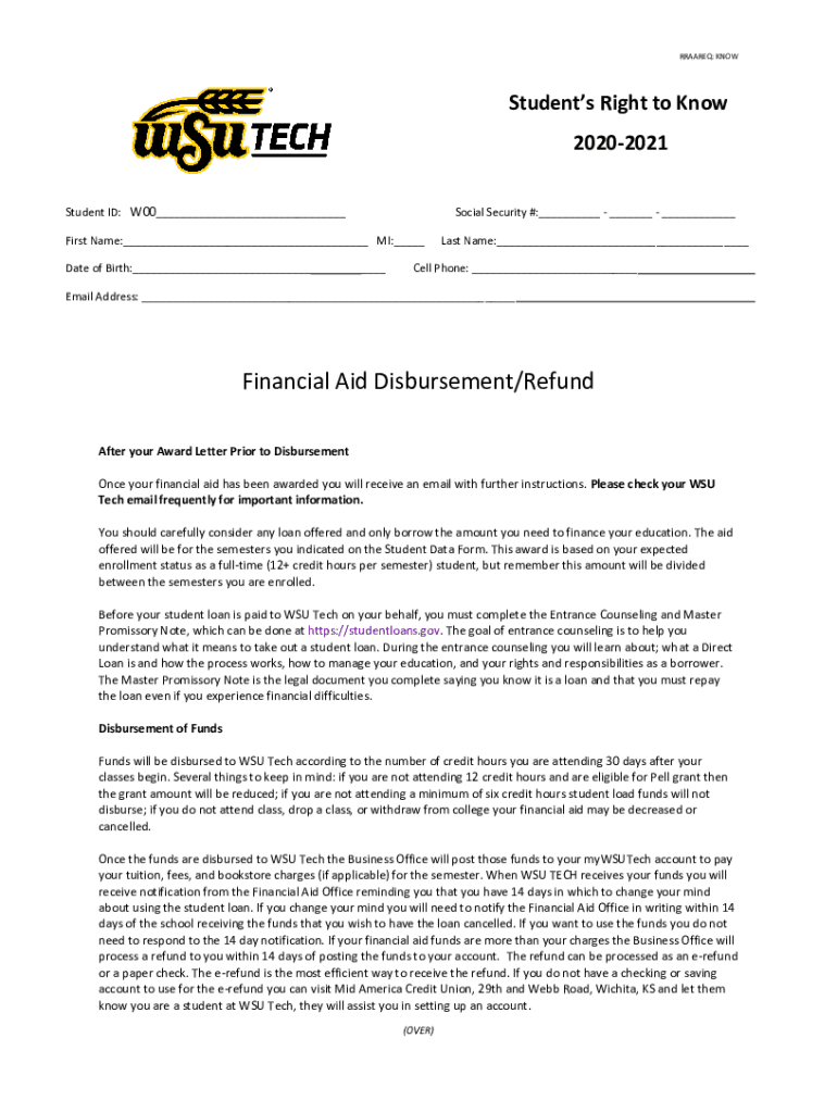 Fillable Online Financial Aid Disbursement/Refund Fax Email Print ...