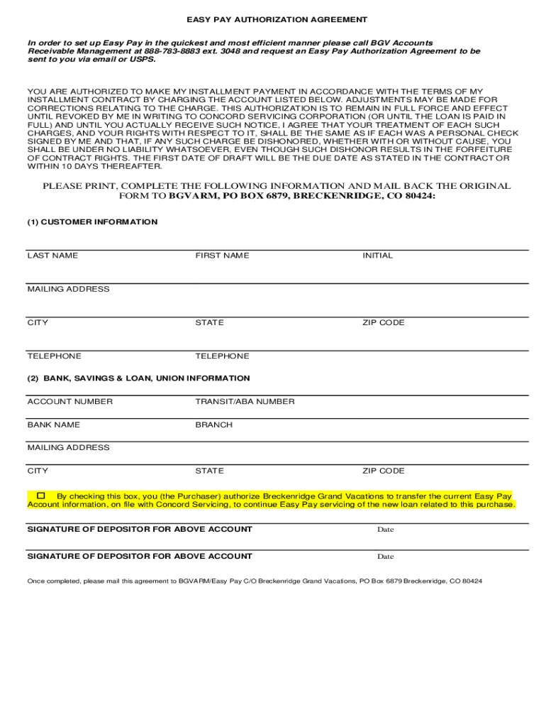 Fillable Online Easy Pay Authorization Agreement Fax Email Print ...