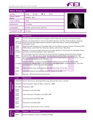 Fillable Online inside fei CURRICULUM VITAE FORM Chair Group IV Fax ...