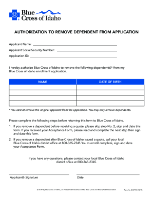 Fillable Online AUTHORIZATION TO REMOVE DEPENDENT FROM APPLICATION ...