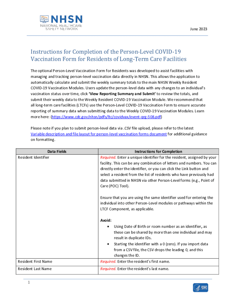 Fillable Online Instructions for Completion of the Person-Level COVID ...