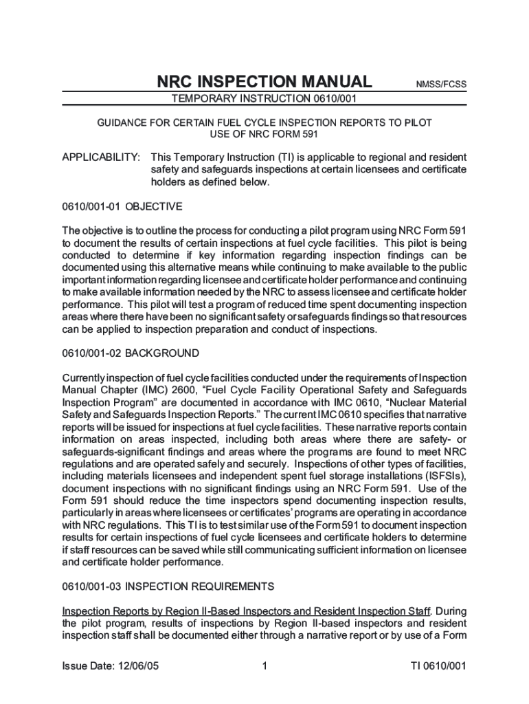 Fillable Online TI 0610/001, Guidance for Certain Fuel Cycle Inspection ...