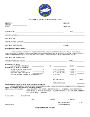 Fillable Online MECHANICAL (HVAC) PERMIT APPLICATION RECEIPT#: PERMIT ...