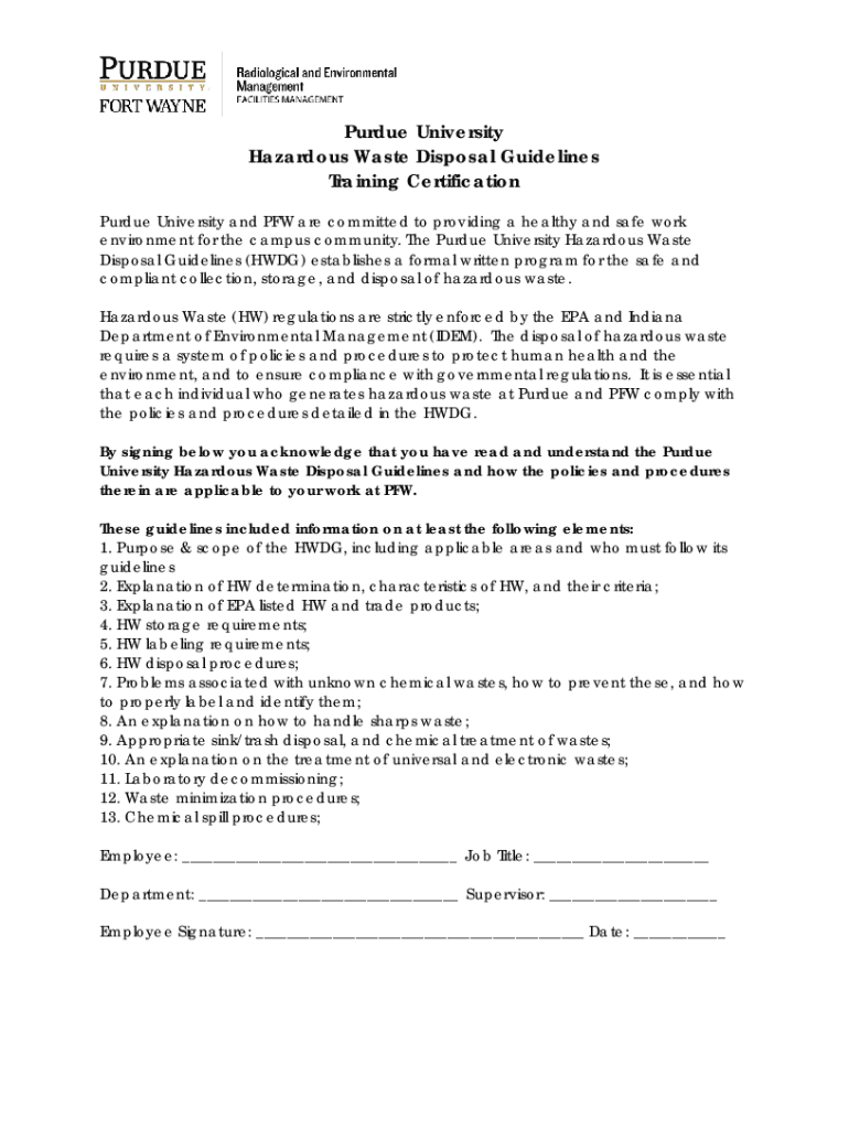 Fillable Online Hazardous Waste Disposal - Environmental Health and ...