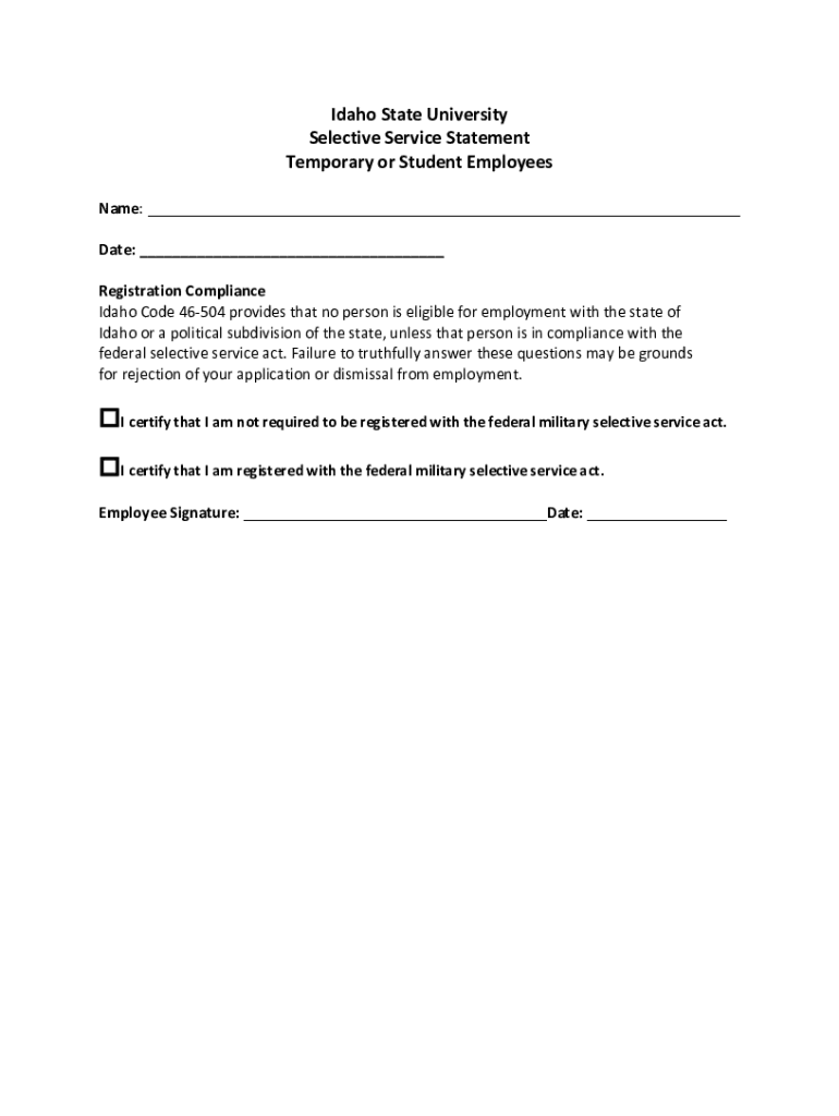 Fillable Online Selective-Service-Statement-Temporary-or-Student ...