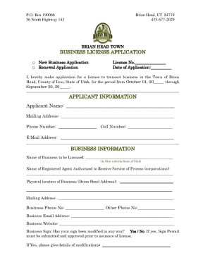 Fillable Online Business Licenses - Brian Head Town - Utah.gov Fax ...
