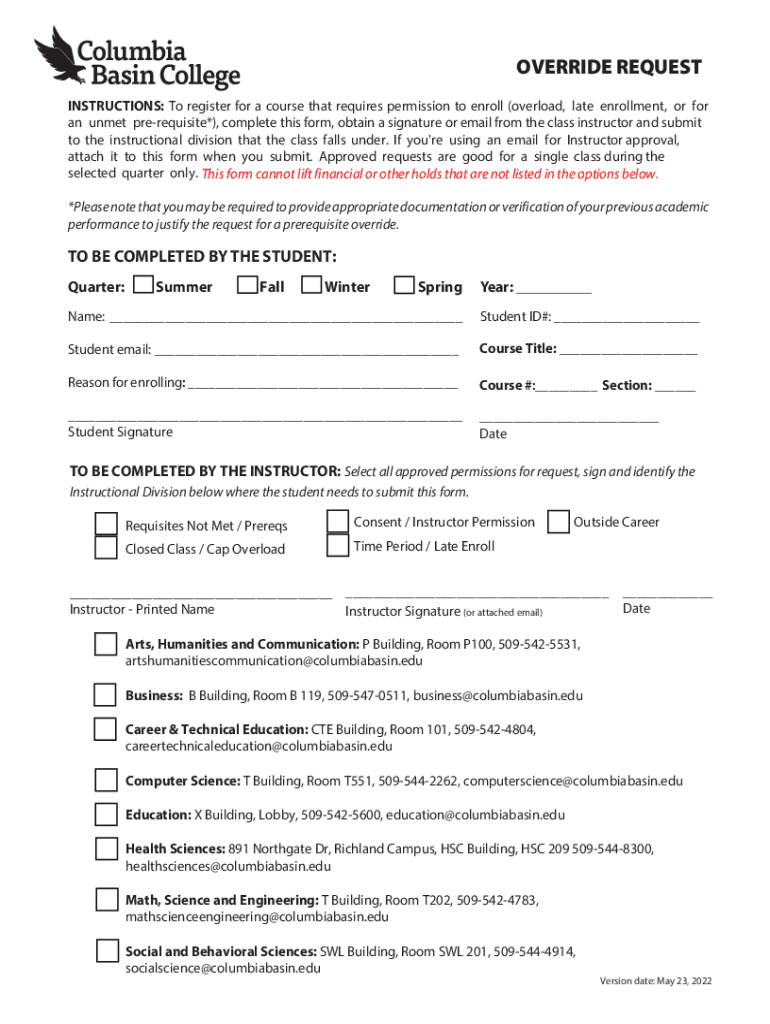 Fillable Online OVERRIDE REQUEST Fax Email Print - pdfFiller