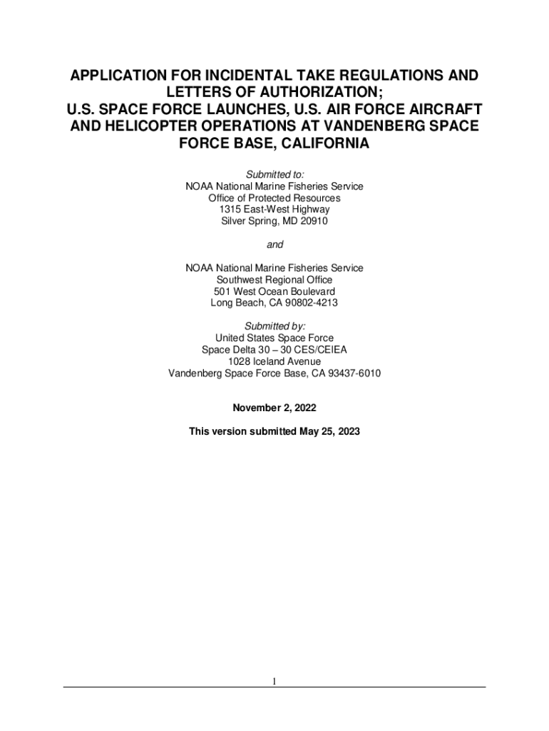 Fillable Online Incidental Take Authorization: United States Space ...