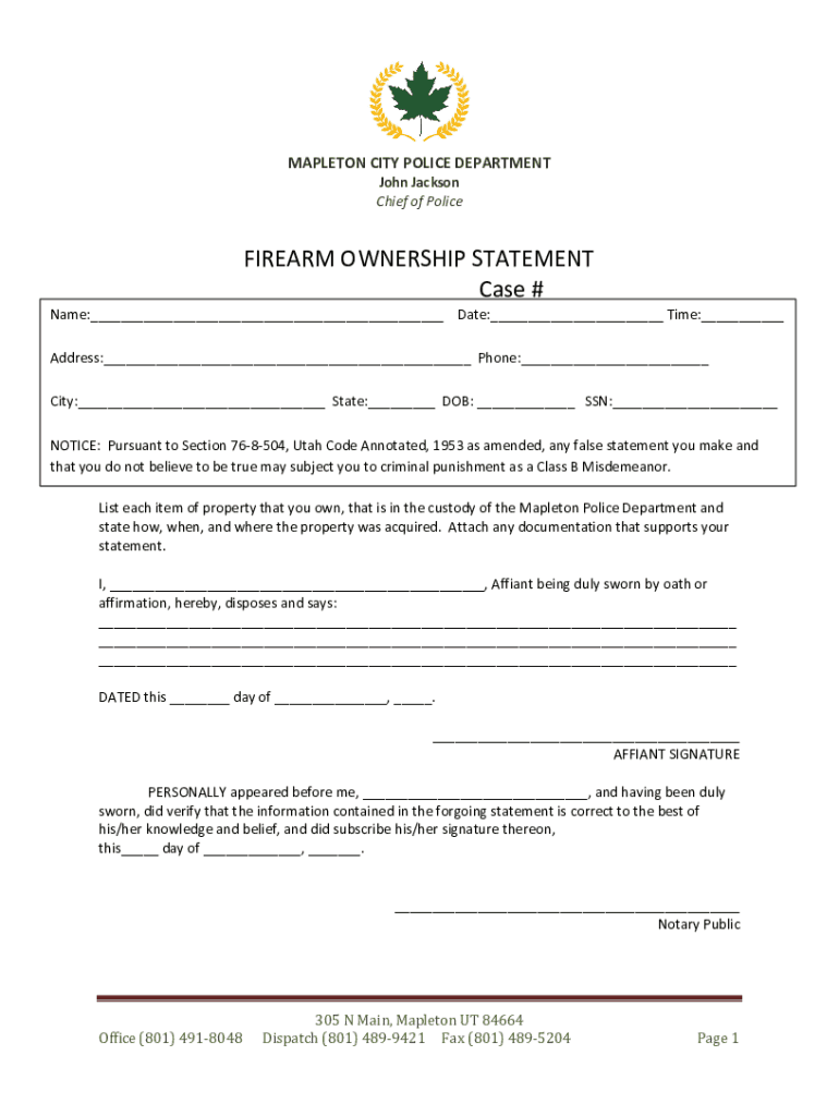 Fillable Online Firearms Safe Harbor Agreement and Affidavit of ...