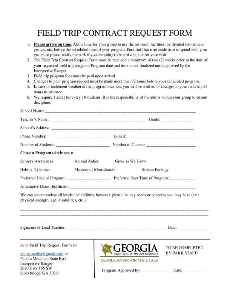 Fillable Online FIELD TRIP CONTRACT REQUEST FORM Fax Email Print - pdfFiller