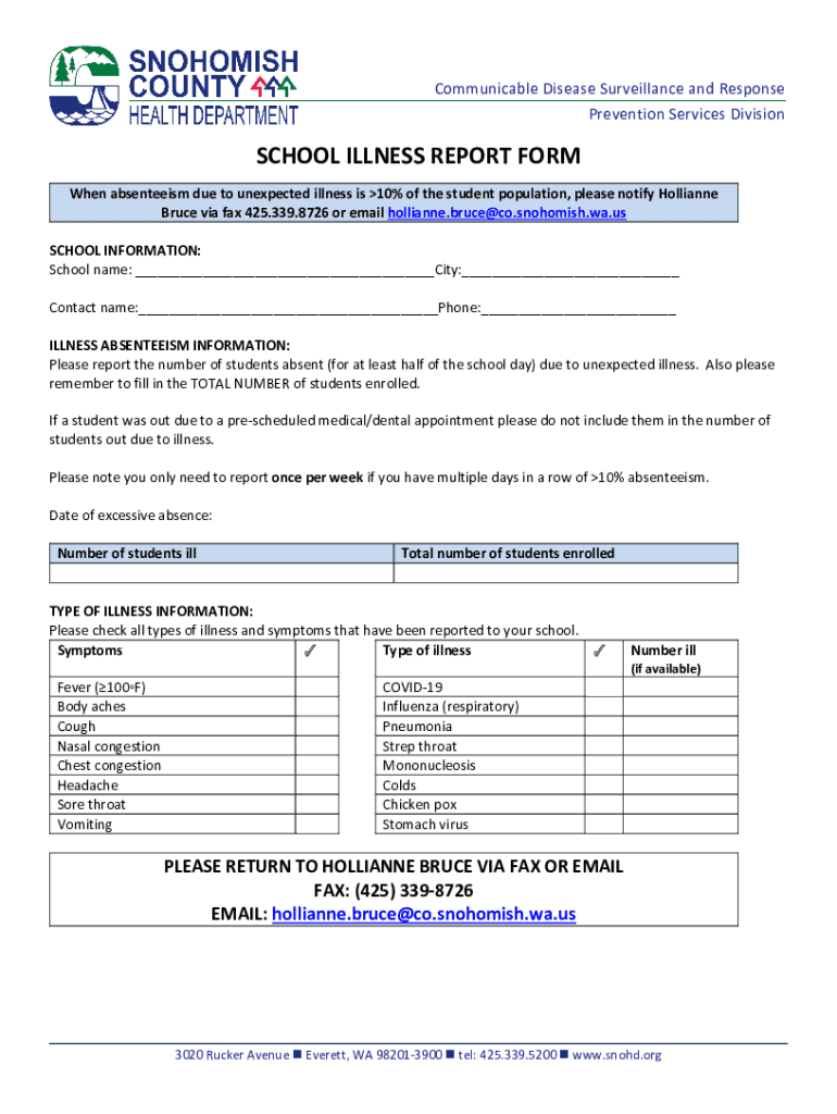 Fillable Online SCHOOL ILLNESS REPORT FORM Fax Email Print - pdfFiller
