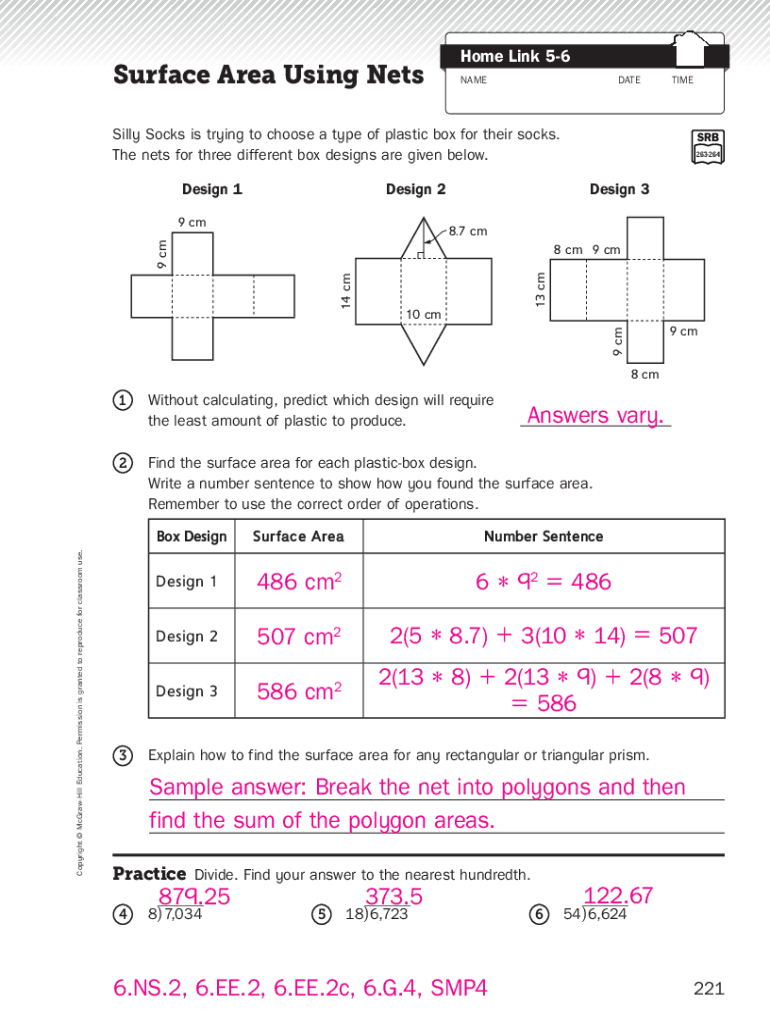 Fillable Online Drawing Nets and using Nets to Calculate Surface Area ...