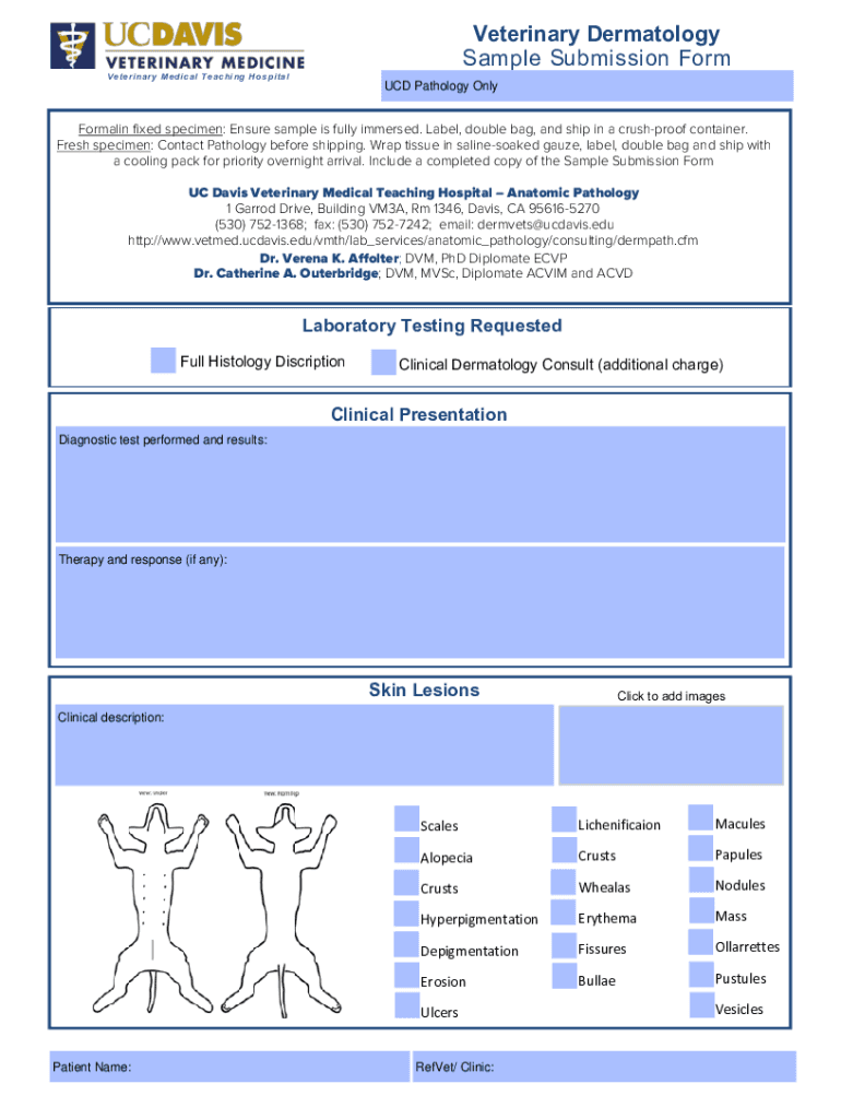 Fillable Online Veterinary Dermatology Sample Submission Form Fax Email ...