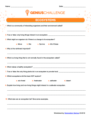 Fillable Online EcosystemsWorksheet for Grades 3-5 PDF. A one page ...