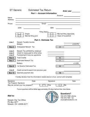 Fillable Online ET Generic Estimated Tax Return Fax Email Print - pdfFiller