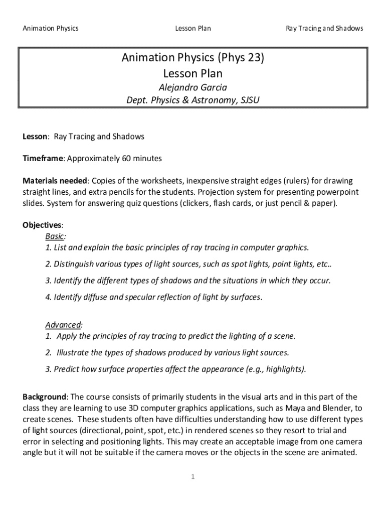 Fillable Online Animation Physics (Phys 23) Lesson Plan Fax Email Print ...